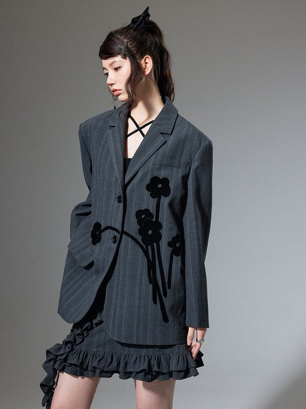 Striped Embroidered Suit Jacket – YUTUKU