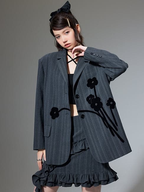 Striped Embroidered Suit Jacket – YUTUKU